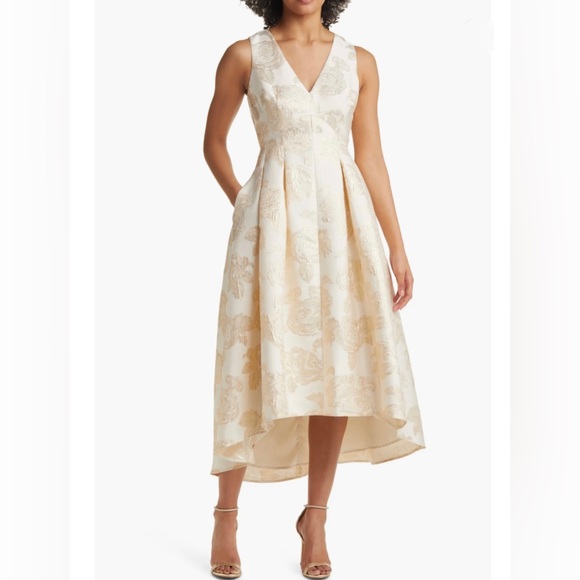 Eliza J | Dresses | Eliza J Floral Jacquard Metallic Fit Flare Dress ...